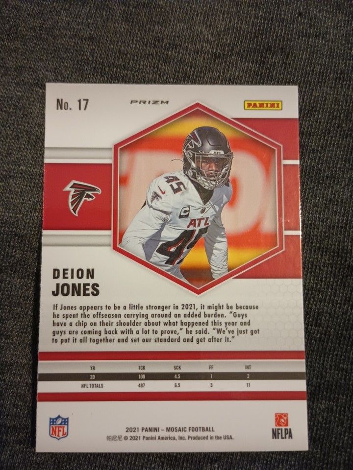 2021 DEION JONES PANINI MOSAIC #17 PINK CAMO SP CARD ATLANTA FALCONS ...