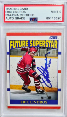 1990 Score #440 Eric Lindros Signed Rookie Card Autograph RC PSA 9 Auto ...