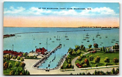 Milaukee Yacht Club Linen Post Card Lake Michigan Wisconsin WI UNP | eBay
