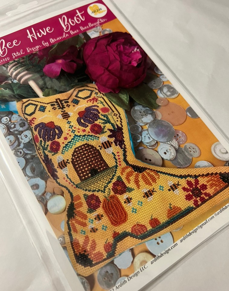 Honey Bee Hive Boot Stocking Cross Stitch Chart Ardith Design Pattern Printed | eBay