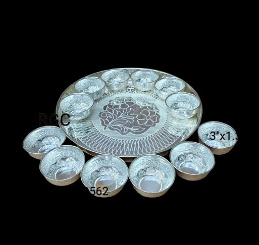 German silver prasadam plate with 12 prasadam bowls for housewarming ...