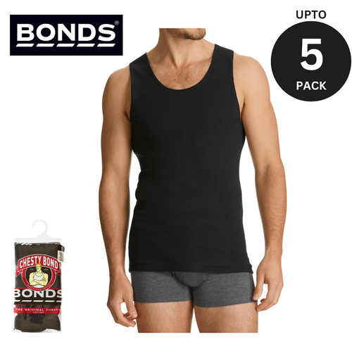 Bonds Black Mens Chesty Cotton Plain Singlet Vest Tank Top Tee Bulk ...