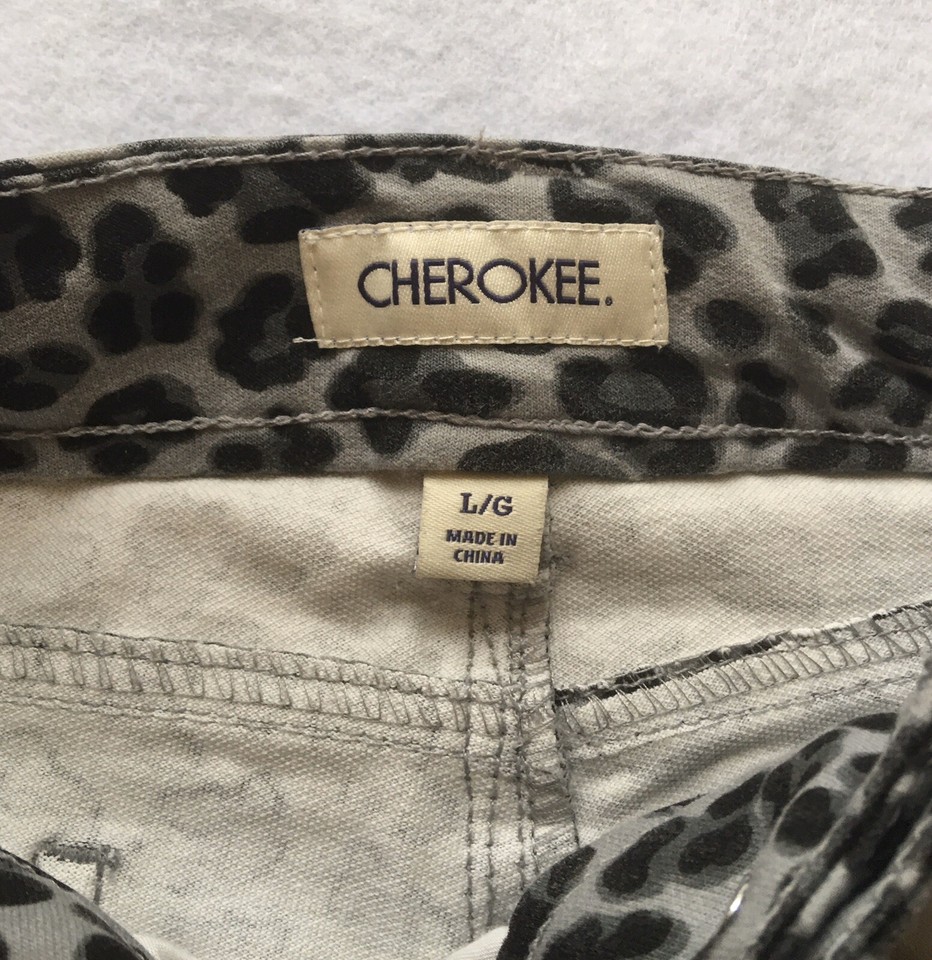 Cherokee Girl’s Pants Stretch Jeans Leopard Print L Gray Adjustable ...