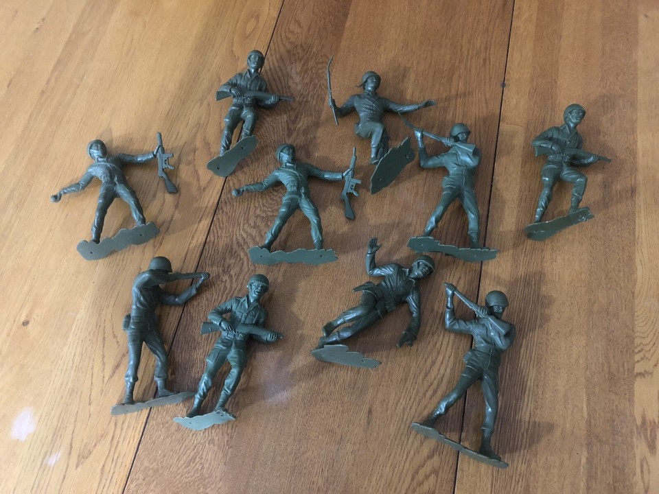 VINTAGE 1960s LOT OF 10 GREEN 6” ARMY MEN SOLDIER FIGURES MPC TIM-MEE ...