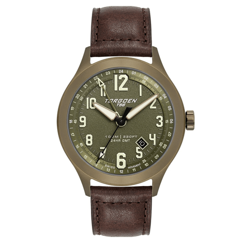 New Torgoen TN-1303 T56 44mm Green Sapphire GMT Leather Strap Watch | eBay