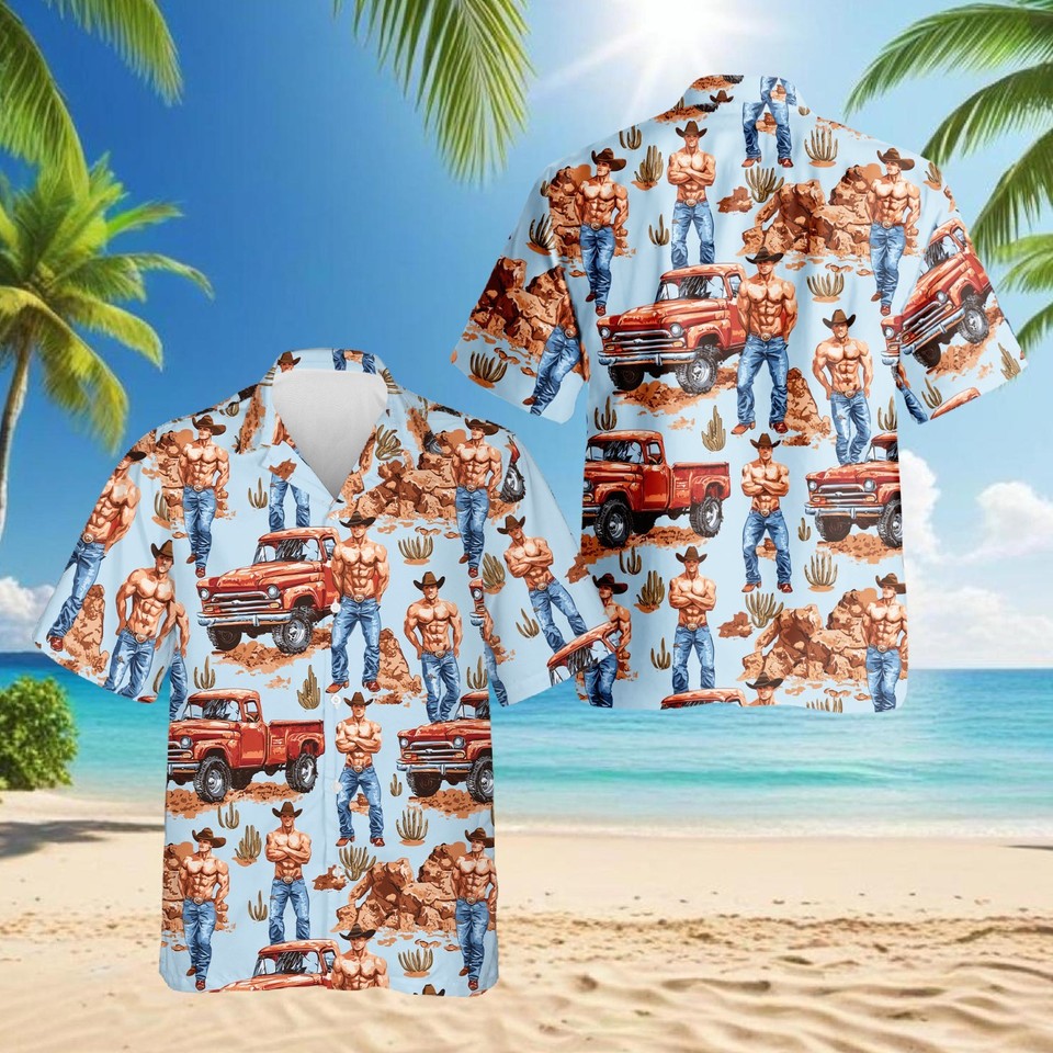 Cowboy Western Hawaiian Shirt for Men – Vintage Summer Aloha Shirt ...