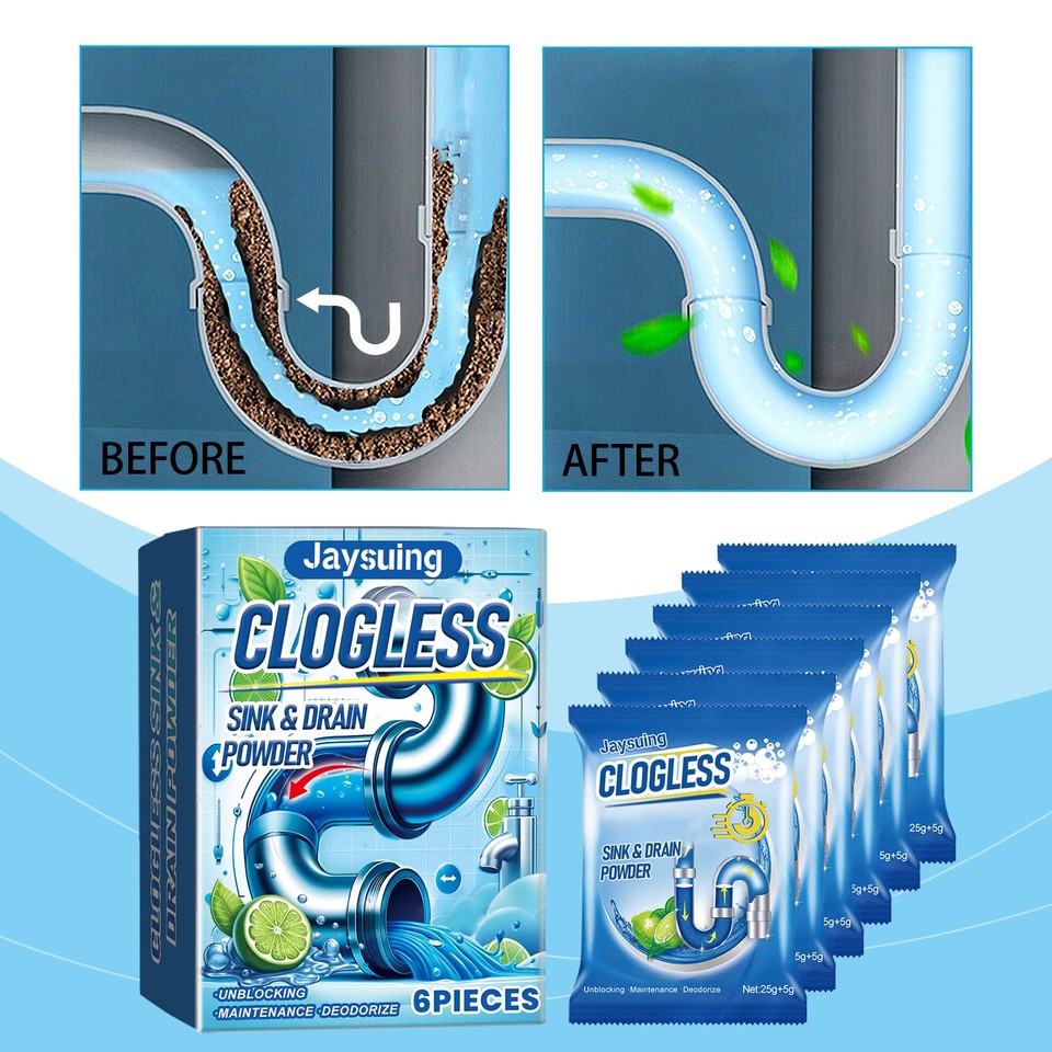 6x Drain Blockage Remove Powder Breakdown Toilet Kitchen Drain Blockage ...