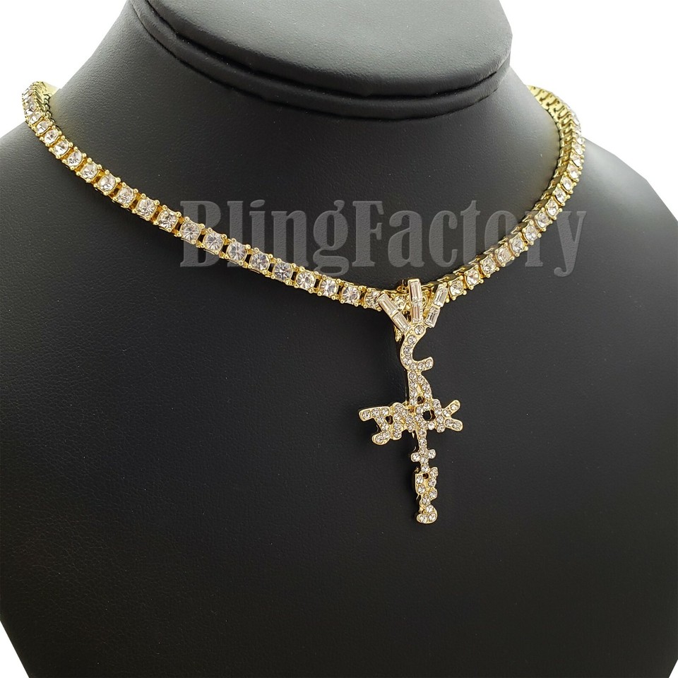 Hip Hop Travis Scott Cactus Jack Cross & 18" Iced Cuban & 1 Row Chain ...