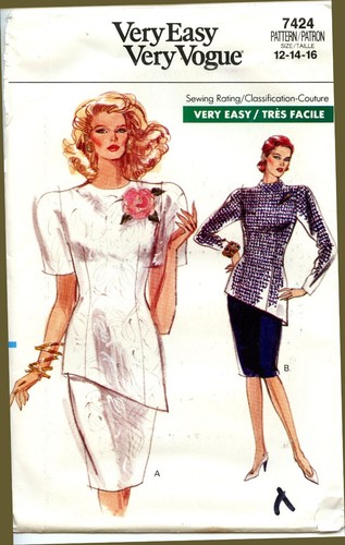 Vogue Pattern 7424 Misses' Tunic Asymmetrical Hemline and Skirt Sz: 12 ...