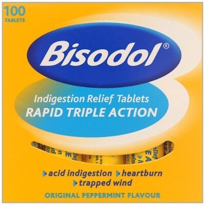Bisodol Triple Action - 100 Tablets - Indigestion & Heartburn Relief ...