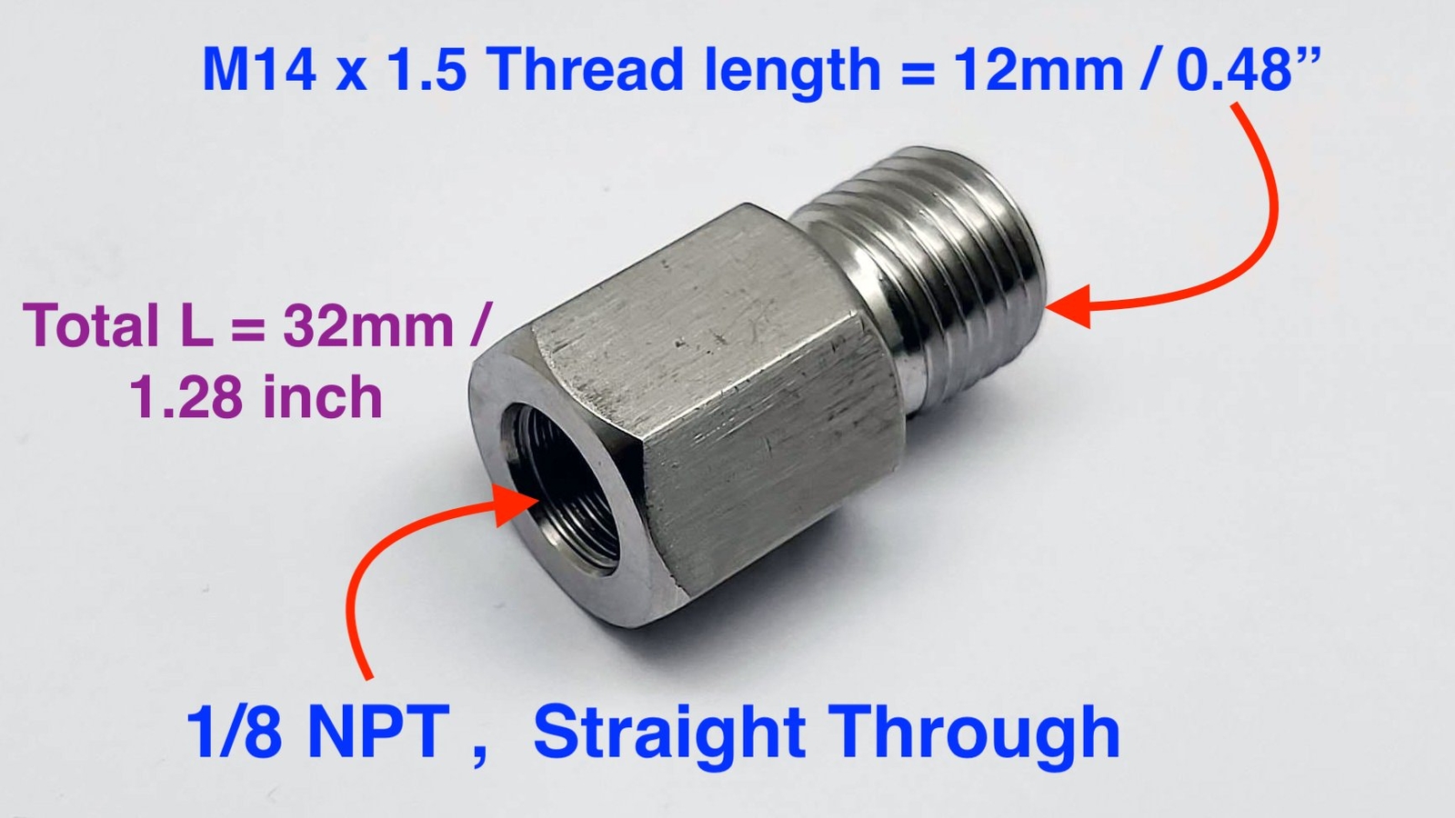 1/8 NPT Female to M14x1.5 Male Stainless Pressure / Temp Sensor ...