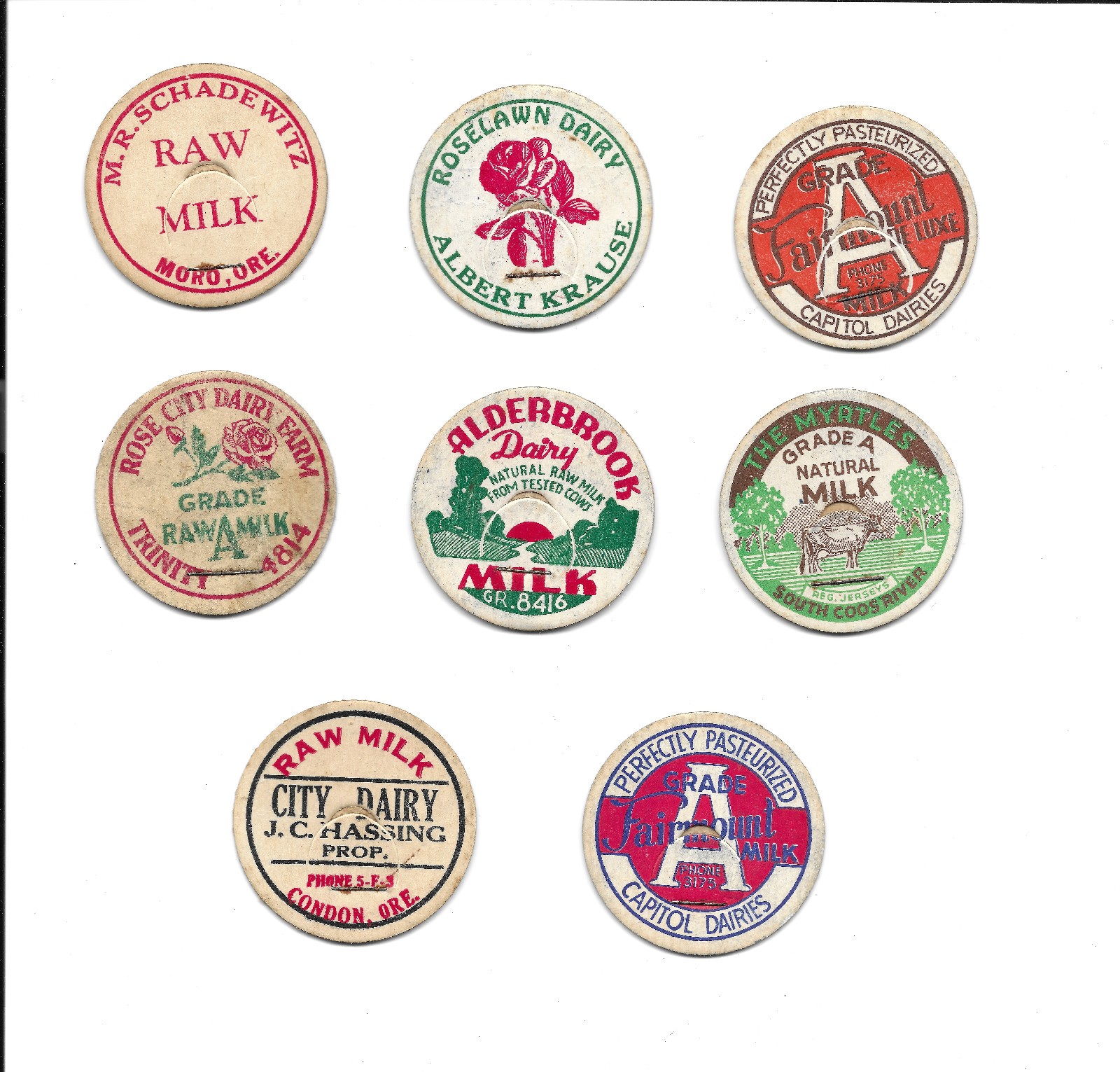 Lot of 8 Oregon Cardboard Milk Caps - Used | eBay