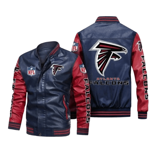 Mens Falcons NFL Leather Bomber Jacket, Sticker Patch Varsity Look | eBay
