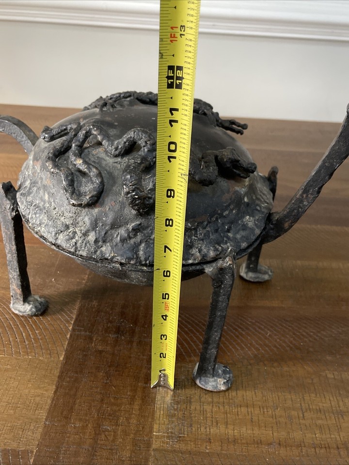 Vintage Cast Iron Turtle w/ Snake Lizard Shell Spittoon Metal Craft Art ...