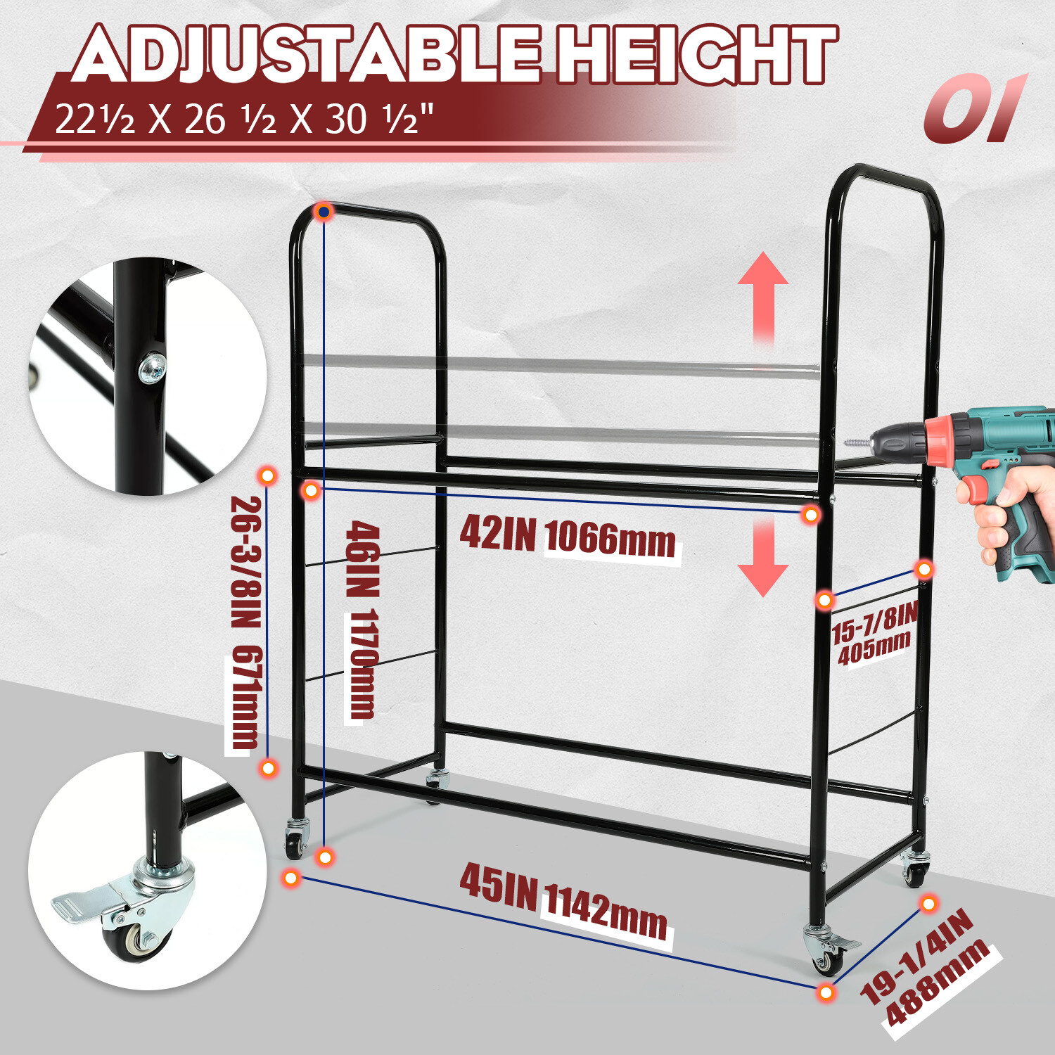 Adjustable Rolling 8 Tire Rack Garage Storage W/ Wheel For Home ...