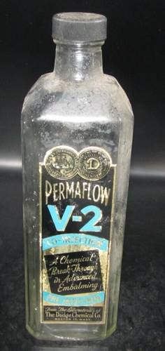 Vintage Dodge Chemical Embossed Glass PermaFlow V-2 Embalming Bottle ...