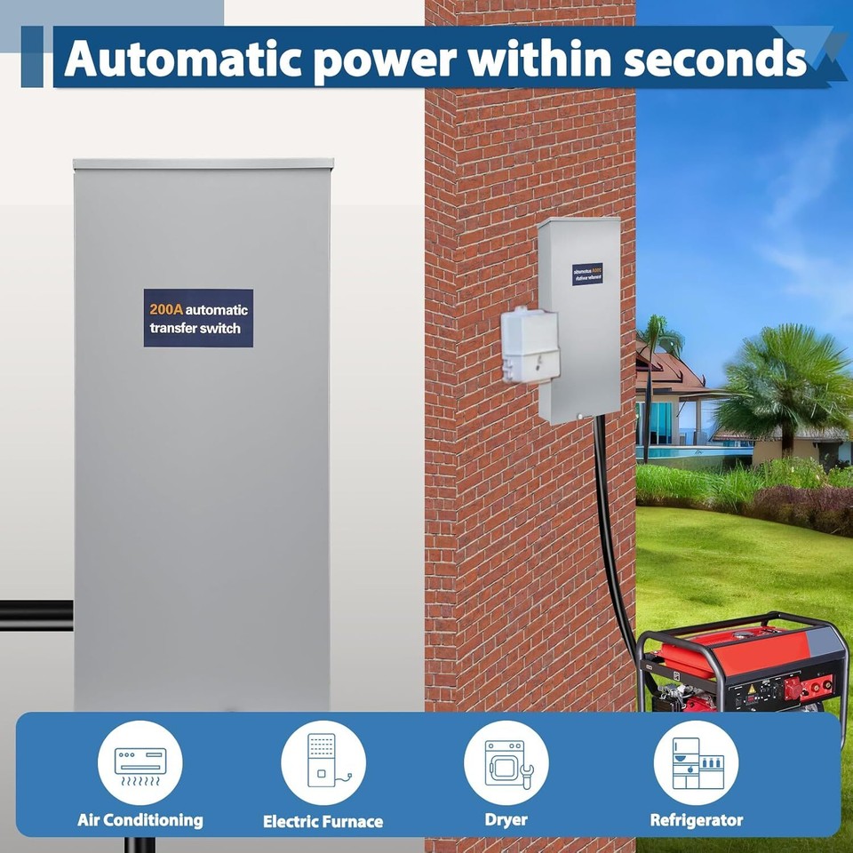 200 Amp Automatic Transfer Switch, 120/240V NEMA 3R Aluminum Enclosure ...