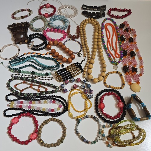 30+ Lot Vtg Mod Beaded Jewelry Lot Bracelet Necklace Seed Bead Crystal ...