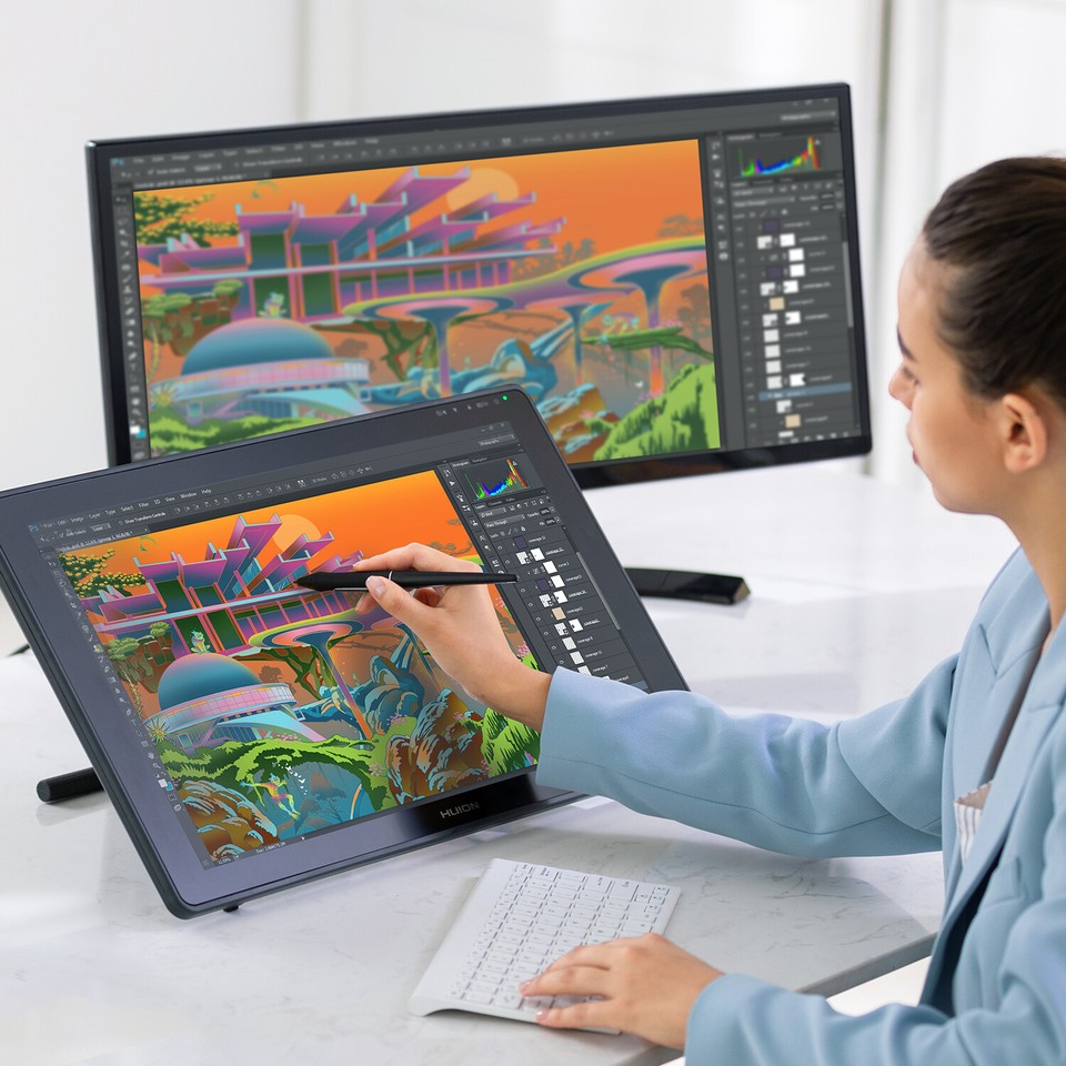 HUION KAMVAS 22 Plus Graphics Drawing Tablet Display QD LCD Screen 140% ...