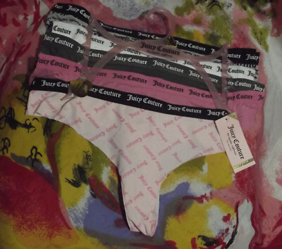 5 NEW JUICY COUTURE JC8239 5PKEC MF LOGO WAIST NO PANTY LINES THONG ...