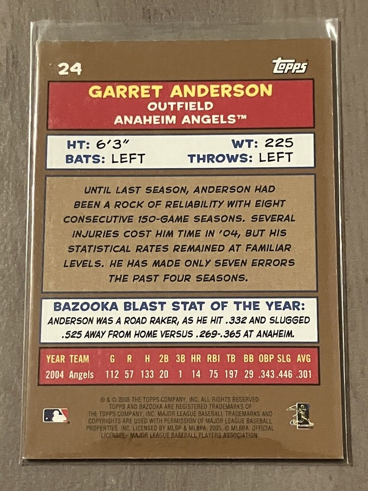 Garret Anderson 2005 Topps Bazooka GOLD Variation SP Parallel Card ...