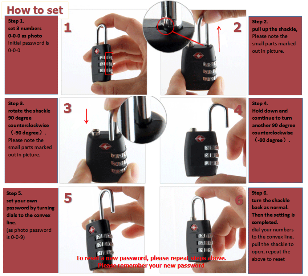 TSA Lock Suitcase Travel Luggage 3 Digit Combination Reset Padlock ...