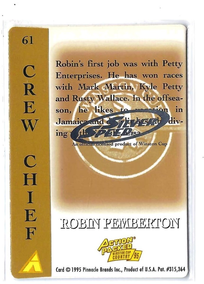 1995 Action Packed Winston Cup Country Silver Speed Crew Chief Robin ...