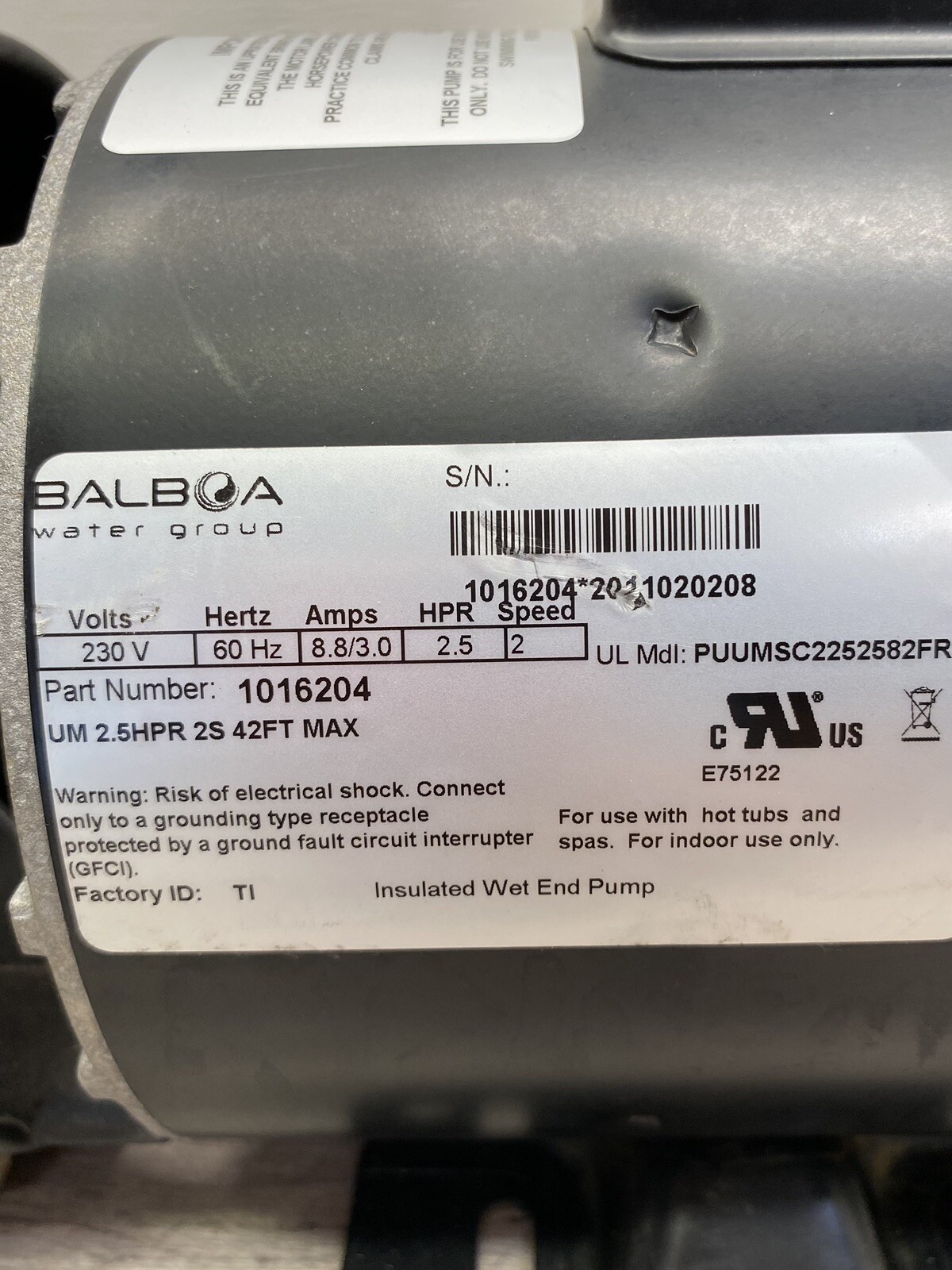 Balboa Vico Ultima-Speed Pump 2HP 56FR 230V - 1016204 / 0-193675-01 for ...