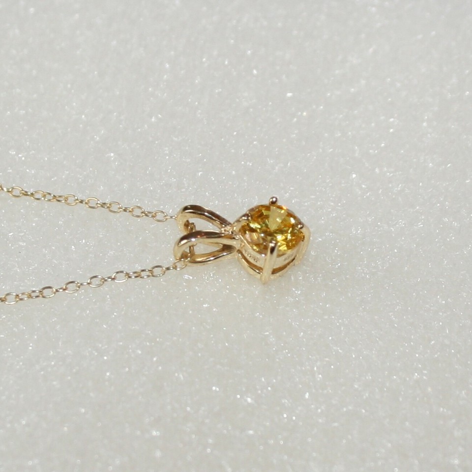 Canary Yellow Austrian Zircon Solitaire Necklace 14k Yellow Gold/925 SS ...