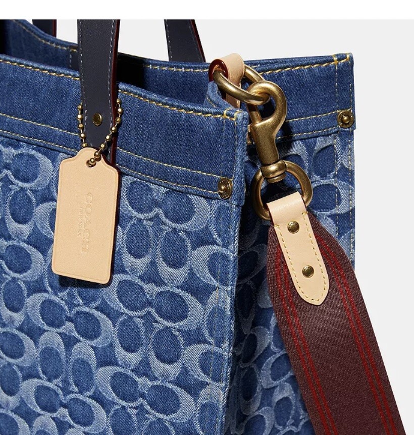 Coach Field Denim Signature Logo Print Tote indigo navy multi $450 NWT ...