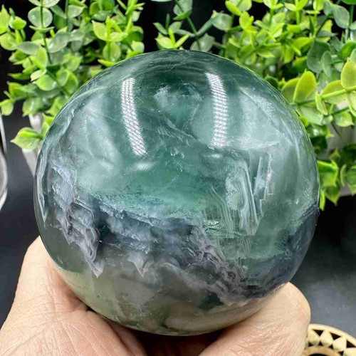 675g Natural Feather Fluorite Quartz Sphere Crystal Ball Reiki Healing ...