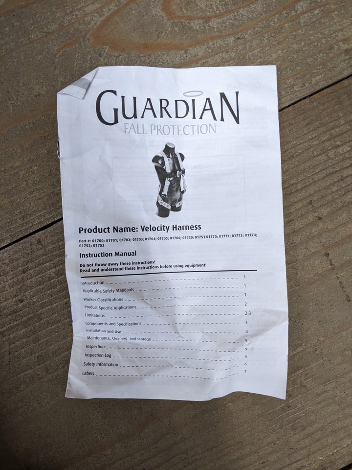 01703 Guardian Fall Protection S-L Velocity Safety Harness, FREE ...