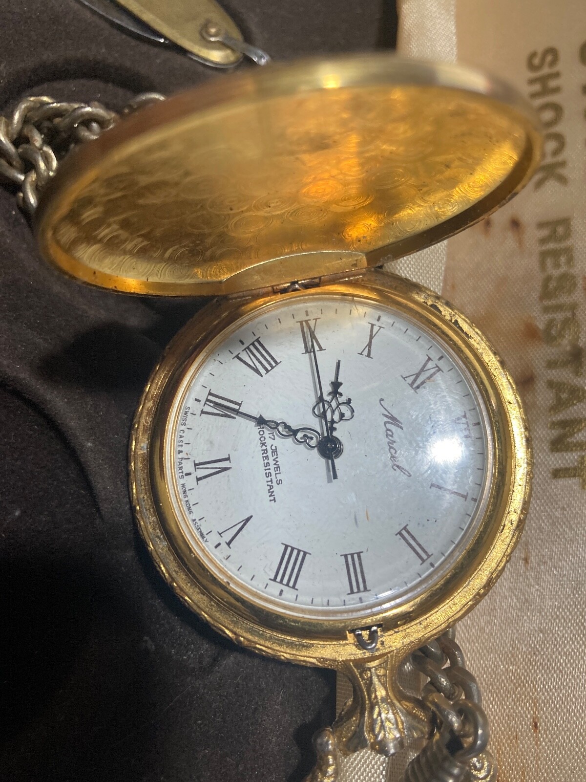 vintage pocket watch & chain Marcel 17 Jewels with knife | eBay