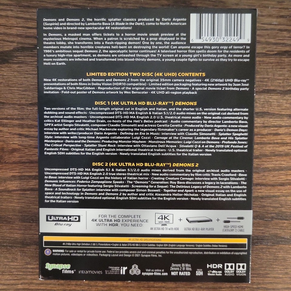 Demons I & II (Ultra HD, 1985) 4k LIMITED EDITION WITH SLIP COVER ...