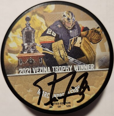 Marc-Andre Fleury Signed 2021 Vezina Trophy Winner Black Puck #/129 ...