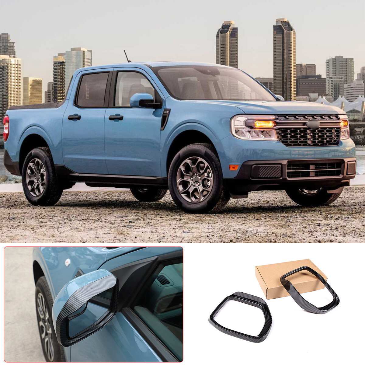 Carbon Fiber Side Rearview Mirror Rain Eyebrow Cover Trim For Ford ...