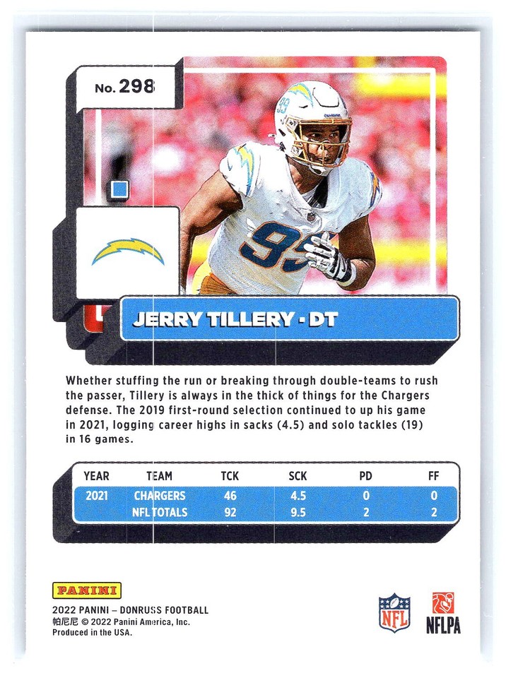 2022 Panini Donruss #298 Jerry Tillery Football Los Angeles Chargers | eBay