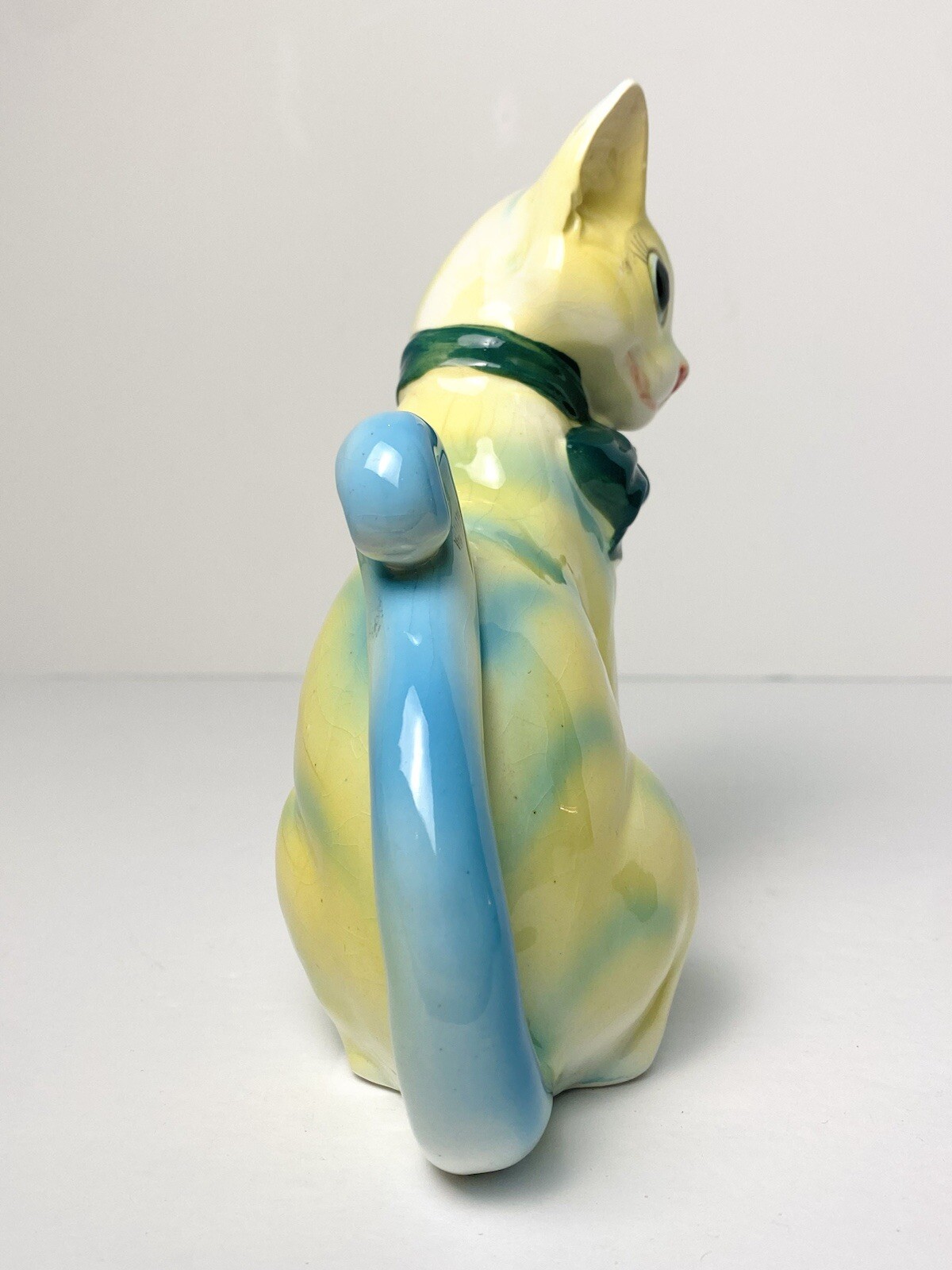 Lipper Mann Cat Figurine 1950s Japan Ceramic Blue Yellow Striped Bow ...