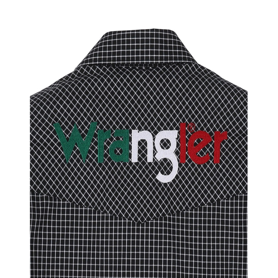 Wrangler Men's Black Checkered Mexico Flag Button Down Shirt 2330376 | eBay