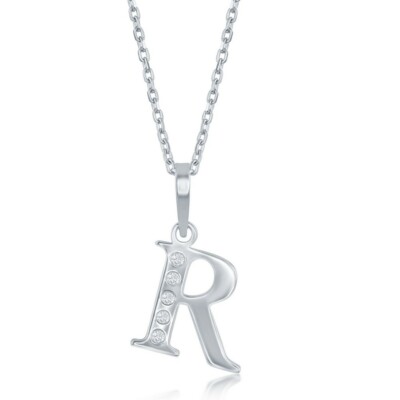 Sterling Silver Diamond "R "Initial Pendant Chain | eBay