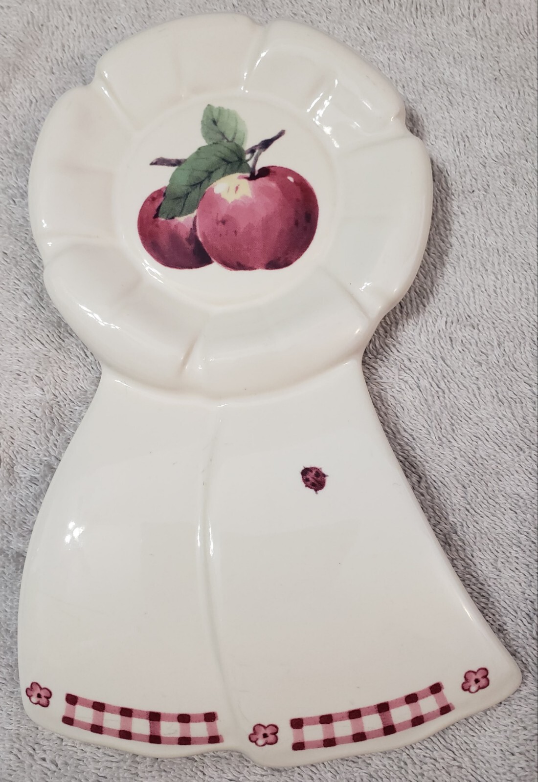 Pfaltzgraff Delicious Spoon Rest Red Apple Blue Ribbon with Ladybug | eBay