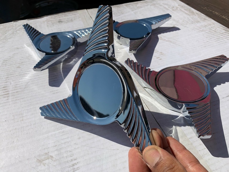 BOLT ON CHROME SPINNER WIRE WHEELS RIMS THREE PRONG CENTER CAPS | eBay