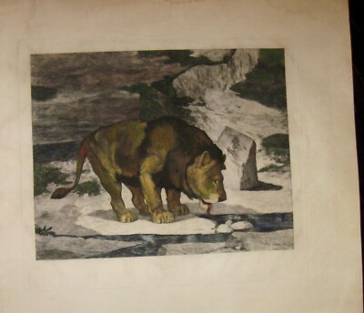 ANDRE-AUGUST LANCON 2 Engravings Etchings LION COLOR SIGNED Rare ...