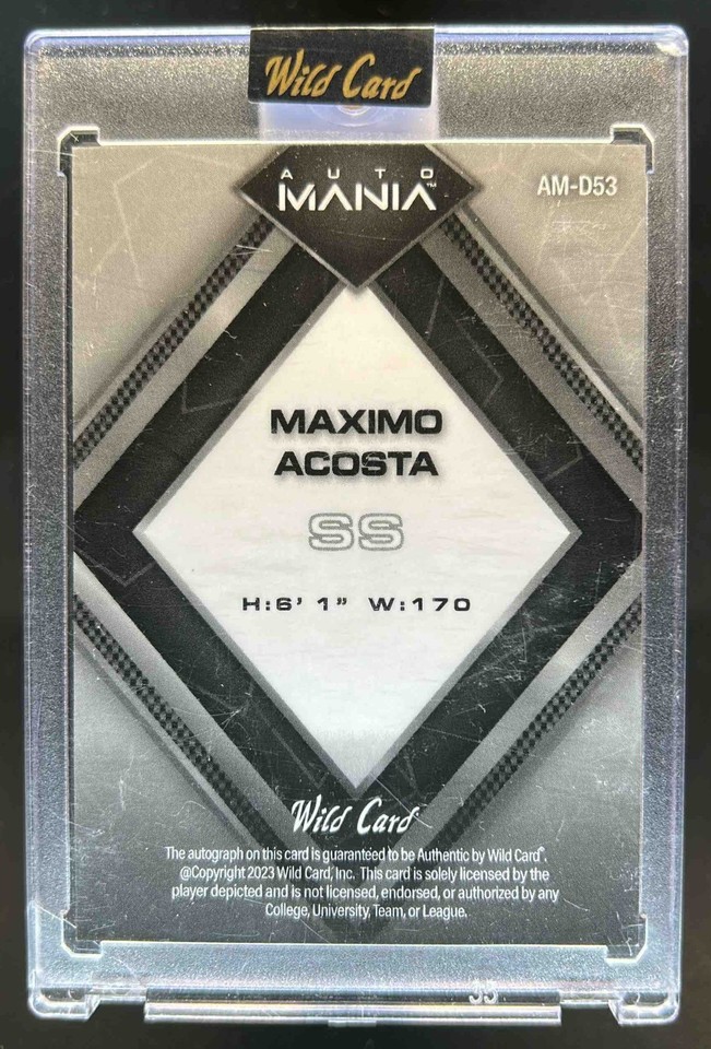 2023 Wild Card AutoMania Maximo Acosta Diamond Lazers Platinum Auto #1/ ...