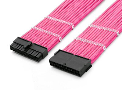 24-pin ATX Motherboard 30cm Pink Sleeved Extension + Cable Combs for ...
