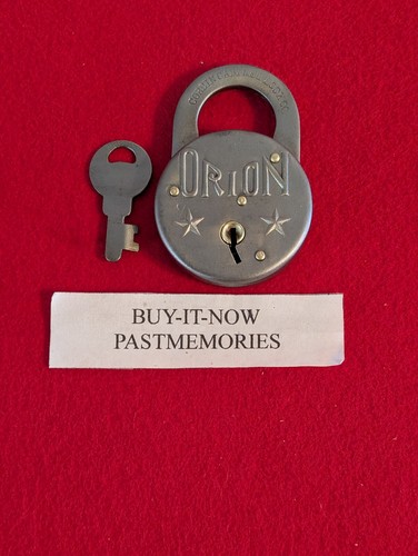 "ORION" CORBIN 3 LEVER STEEL STORY PADLOCK w/ KEY VINTAGE LOCK ANTIQUE ...