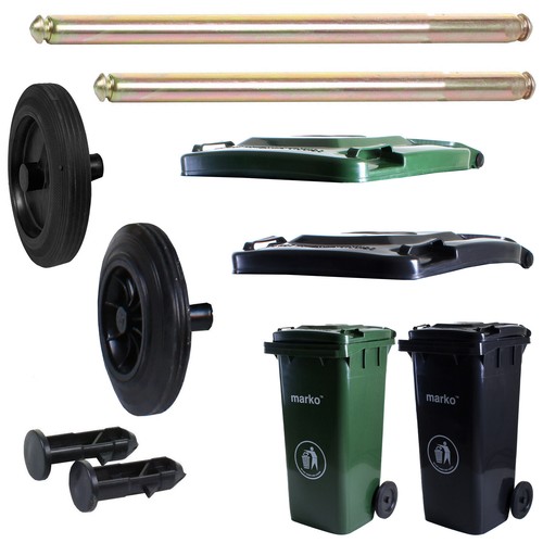 WHEELIE BIN REPLACEMENT AXLE RUBBER WHEELS HINGE PINS 120L & 240L SPARE ...