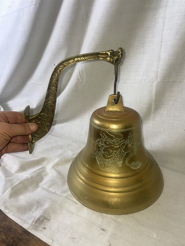 Vintage Brass Dragon Naval Officer presentation Bell With Wall Bracket ...