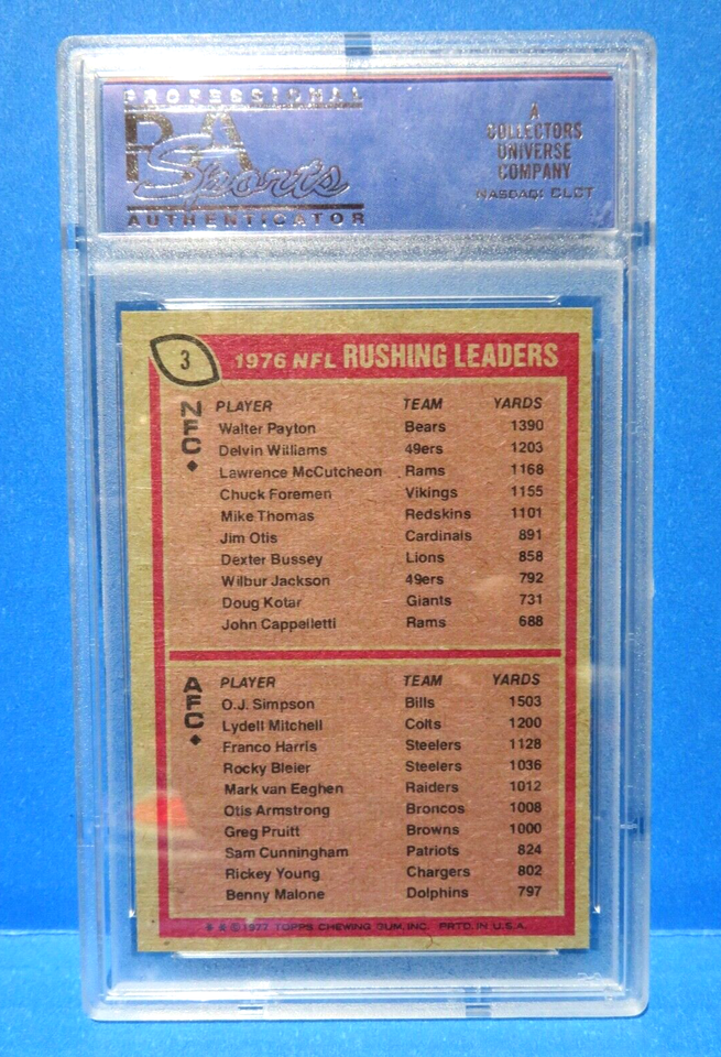 1977 Topps Card #3, WALTER PAYTON & O. J. SIMPSON, NFL Rushing Leaders ...