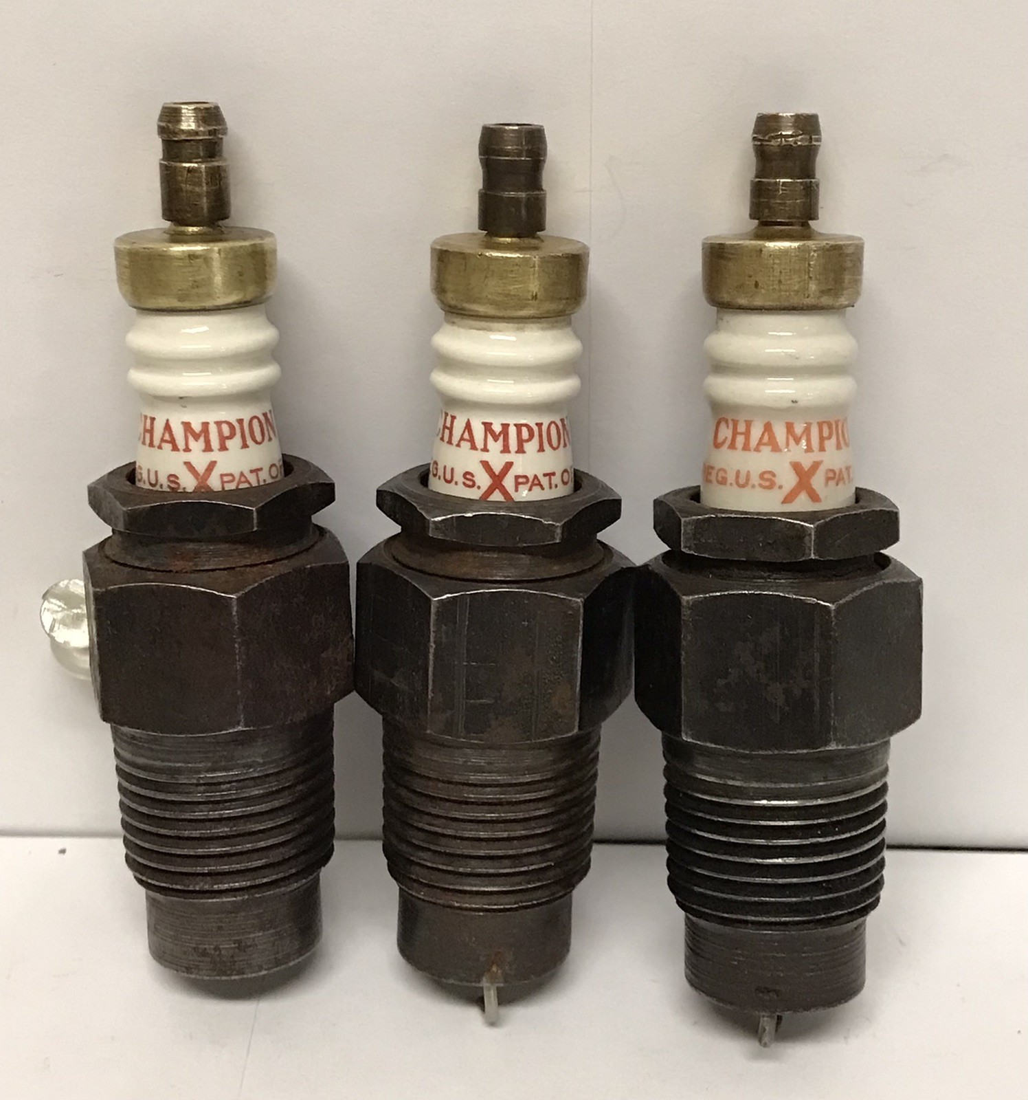 (3) - 2 NOS Vintage Brass Top CHAMPION X spark plugs 1/2” Thread Model ...